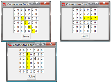 Write a GUI program for the consecutive four equal numbers problem